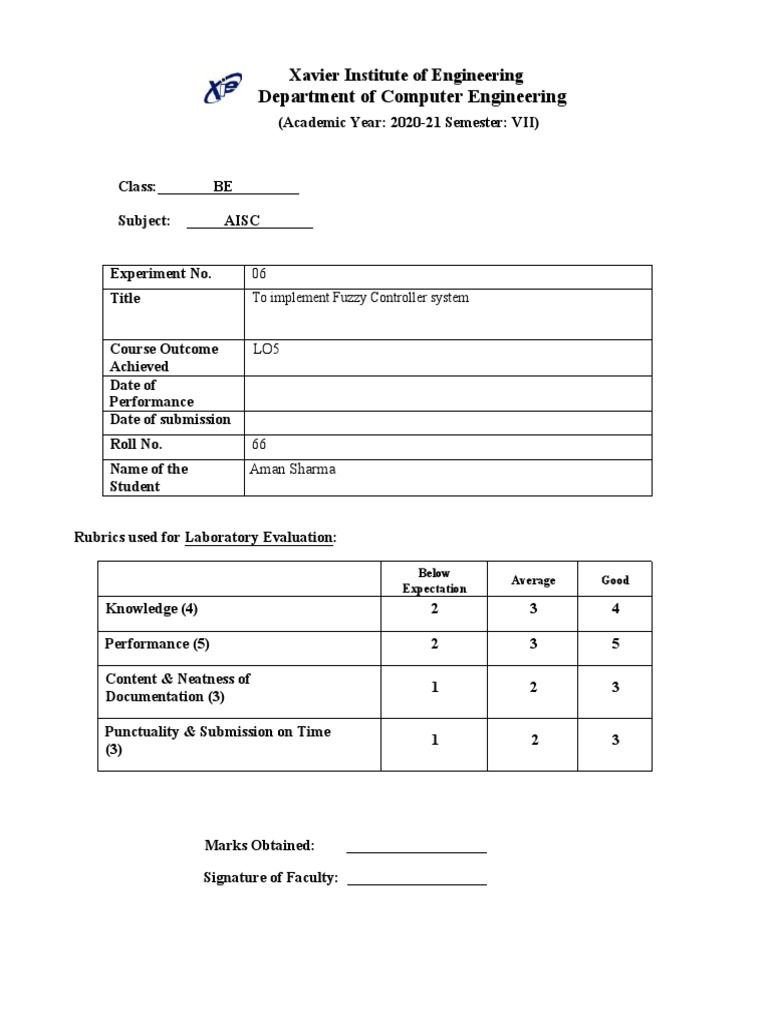 Experiment 6 AISC | PDF | Fuzzy Logic | Applied Mathematics Experiment 6 AISC | PDF | Fuzzy Logic | Applied Mathematics
