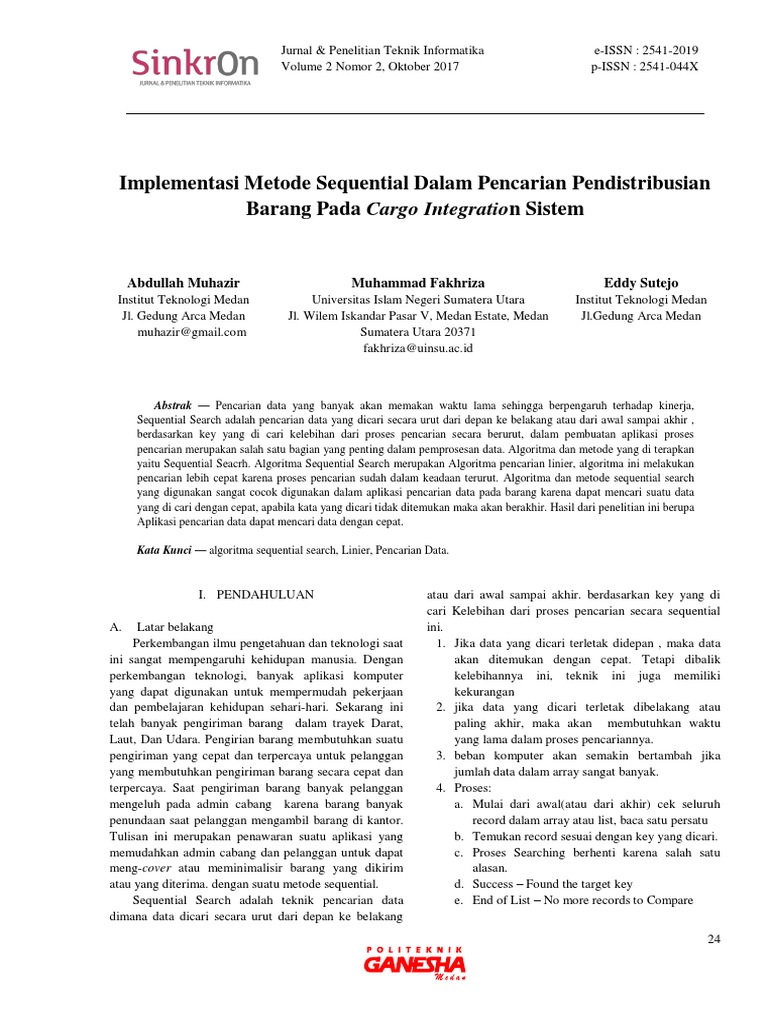 Implementasi Metode Sequential Dalam Pencarian Pendistribusian Barang Pada Cargo Integration ...