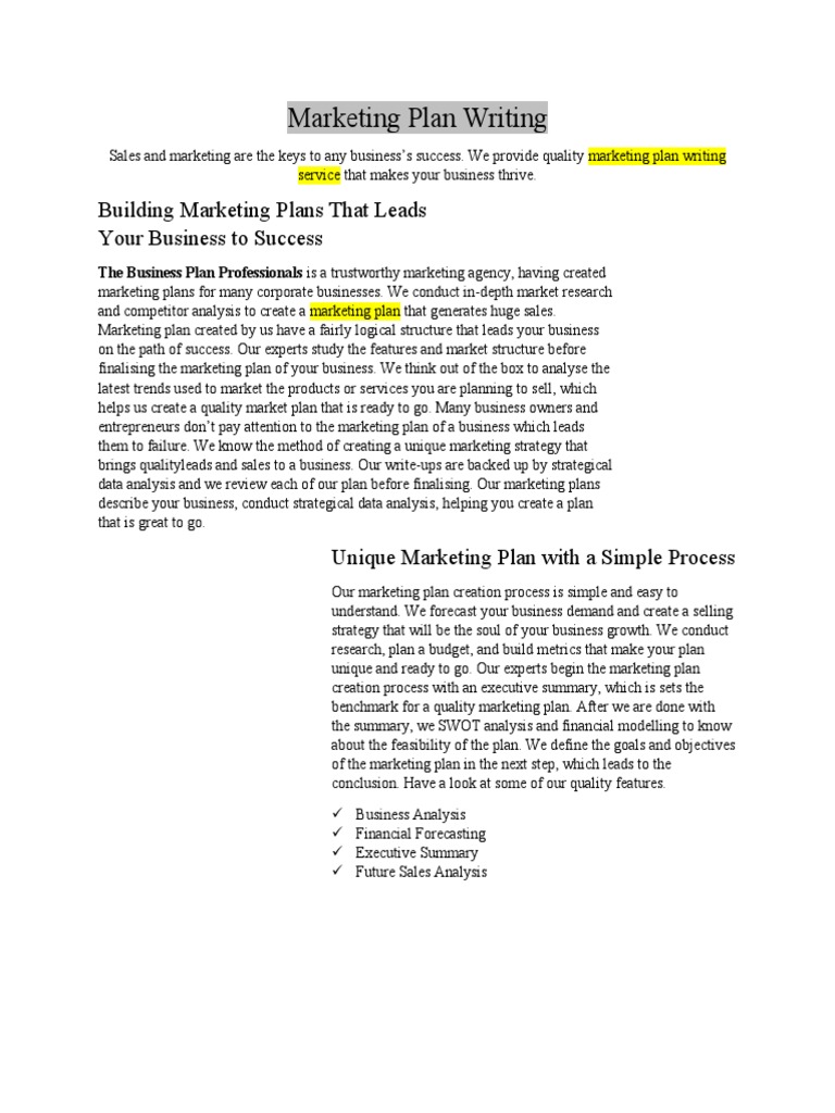 Marketing Plan Writing: Building Marketing Plans That Leads Your ...