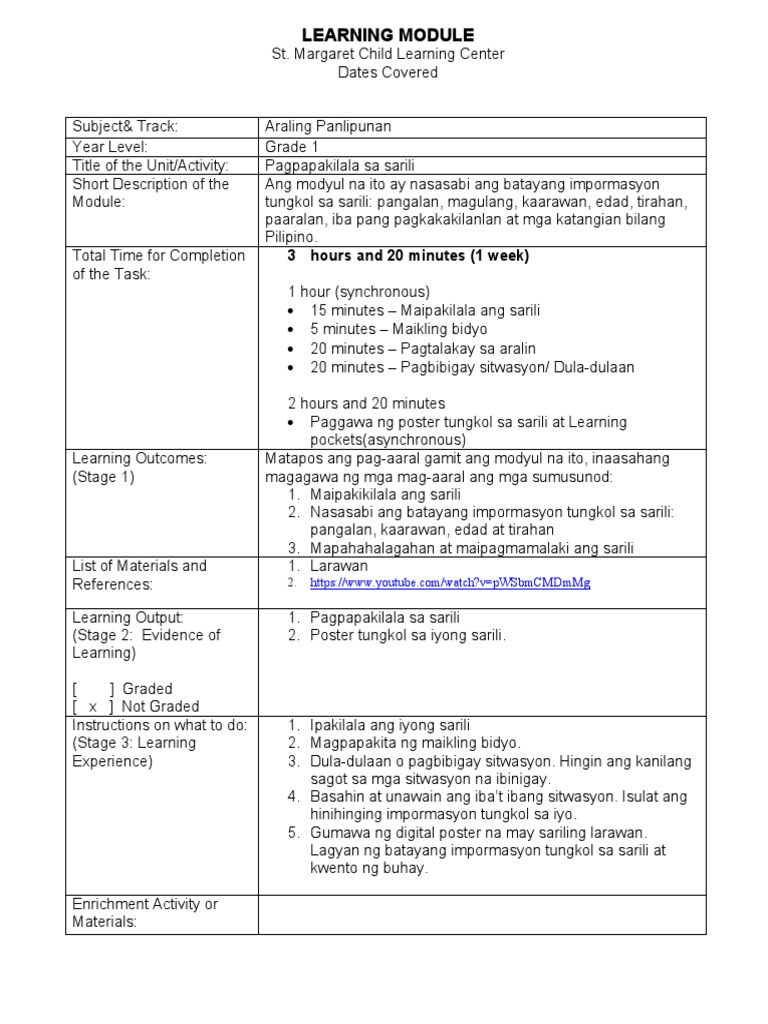 Learning Module: 3 Hours and 20 Minutes (1 Week) | PDF
