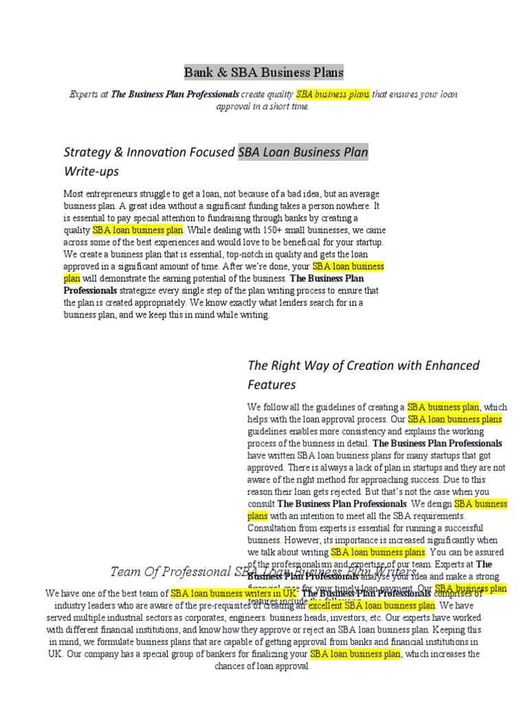 Sba Loan Business Plan | PDF | Small Business Administration | Loans