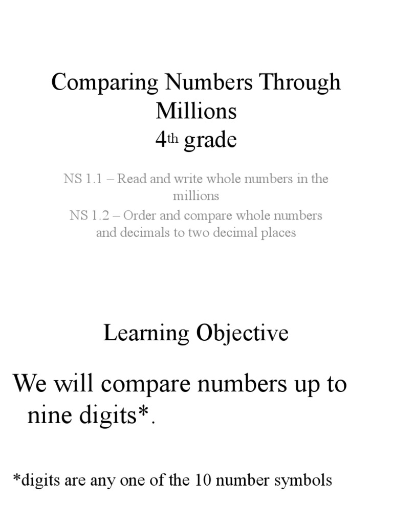 Comparing Numbers Through Millions 4 Grade | PDF | Numbers | Communication