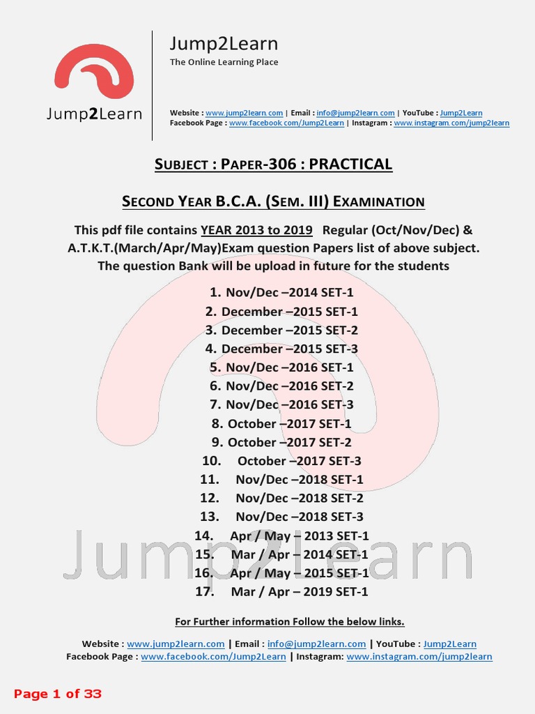Jump2Learn: S: P - 306: Practical S Y B.C.A. (S - Iii) E | PDF ...