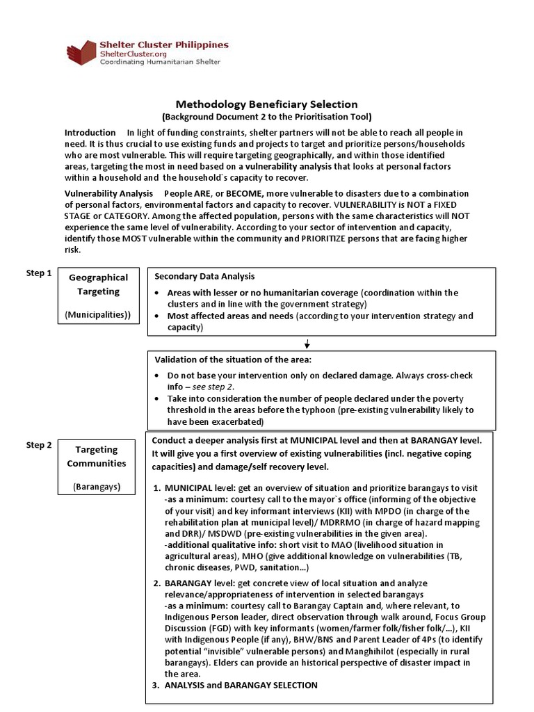 Methodology Beneficiary Selection - Background Document 2 | PDF | Focus ...