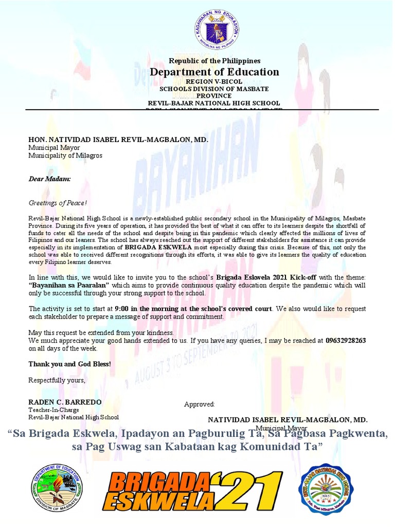 Brigada Eskwela Invitation Letter | PDF | Philippines