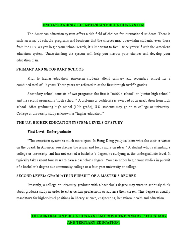 Understanding The American Education System | PDF | Middle Schools ...