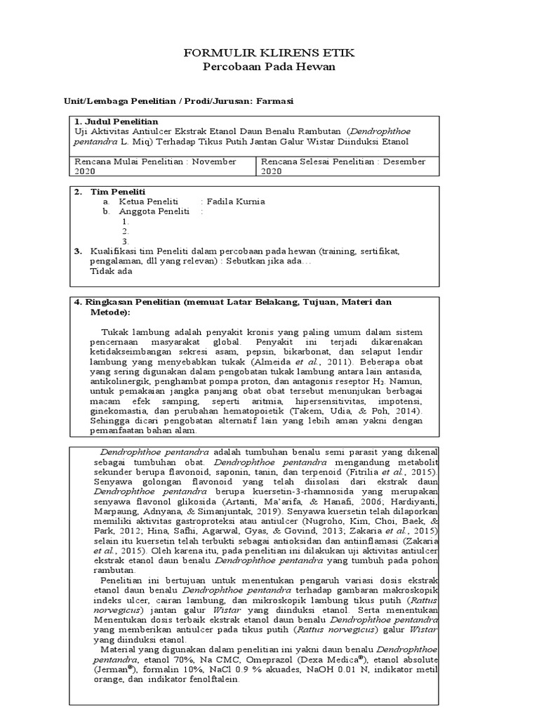Klirens-Etik-Penelitian Menggunakan Hewan Coba | PDF