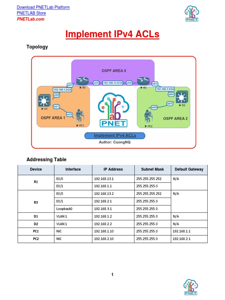Implement Ipv4 Acls: Topology | PDF | Internet Protocols | Computer Network