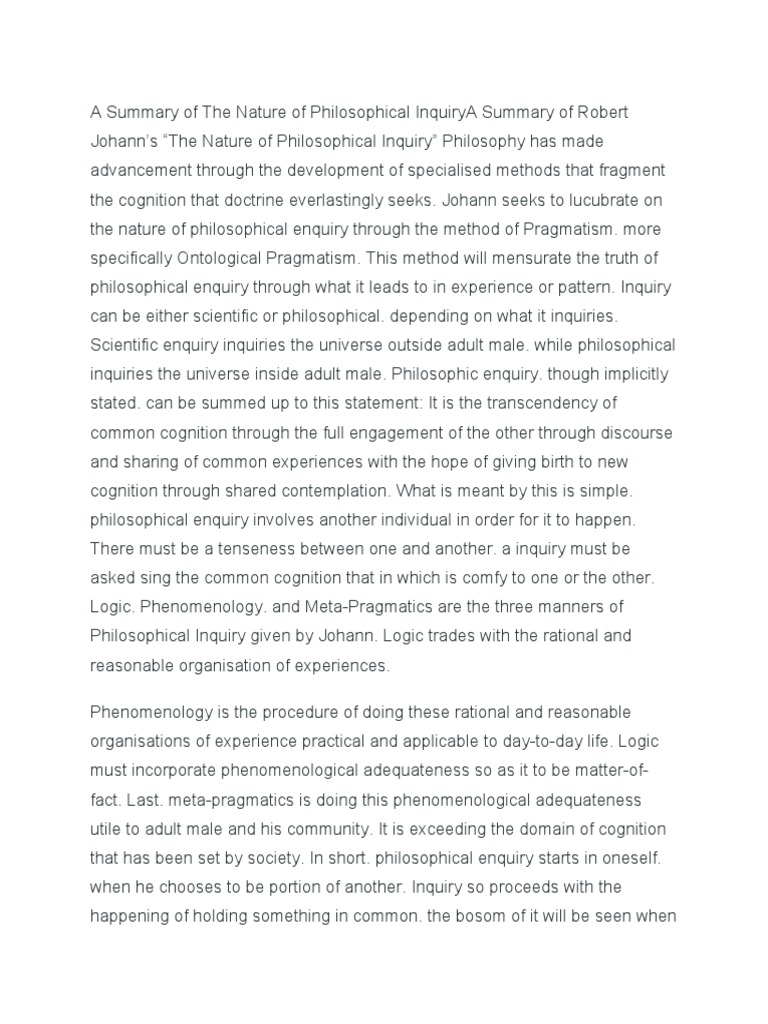 A Summary of The Nature of Philosophical InquiryA Summary of Robert ...