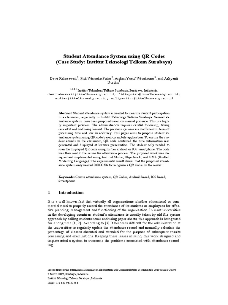 Student Attendance System Using QR Codes (Case Study: Institut ...