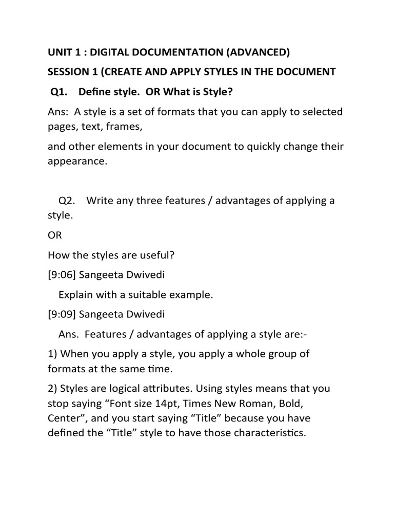 Unit 1: Digital Documentation (Advanced) Session 1 (Create and Apply ...