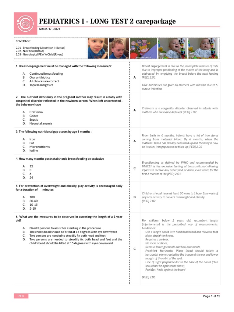 (Ped) Long Test 2 Carepackage v2 | PDF | Malnutrition | Diet & Nutrition