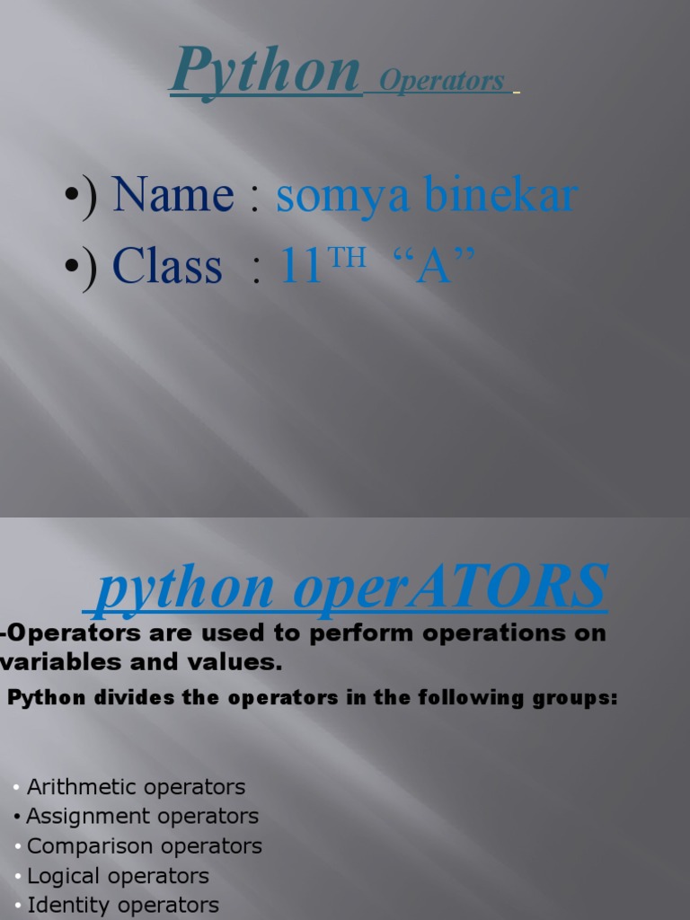 Python operATORS | PDF | Arithmetic | Python (Programming Language) Python operATORS | PDF | Arithmetic | Python (Programming Language)
