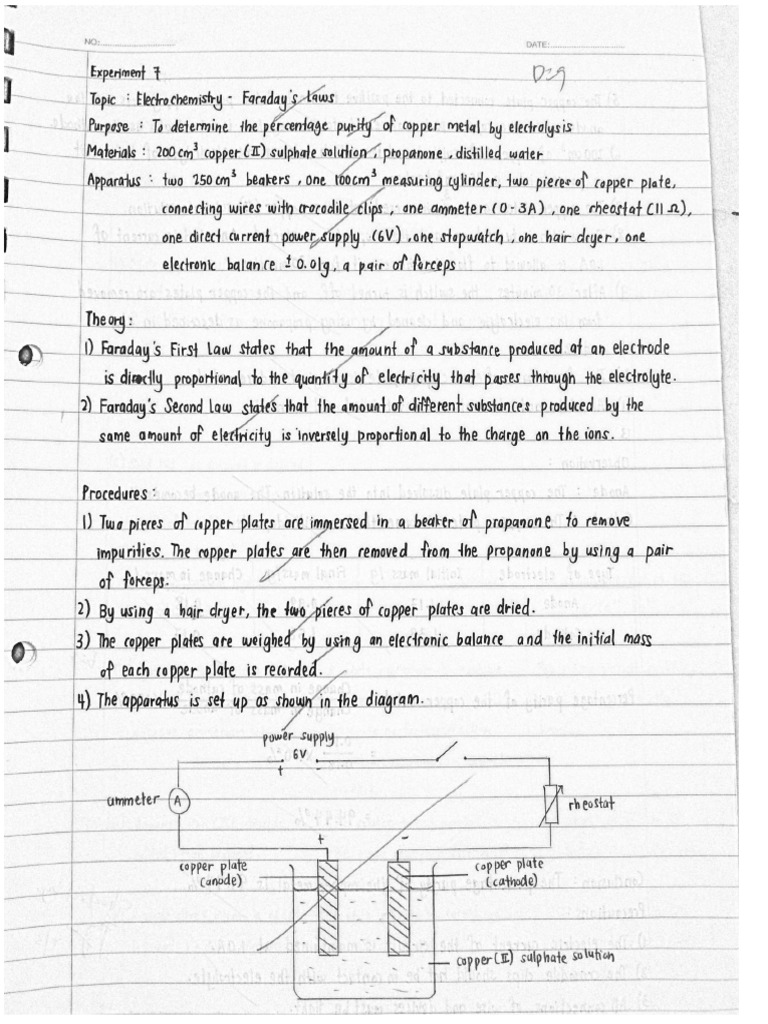 Chemistry STPM Experiment 7 Electrochemistry Faraday S Law Second Term ...