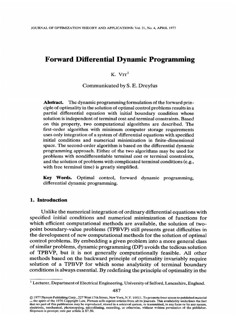 09 Forward Differential Dynamic Programming | PDF | Mathematical Optimization | Dynamic Programming