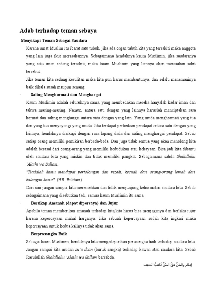 Adab Terhadap Teman Sebaya | PDF