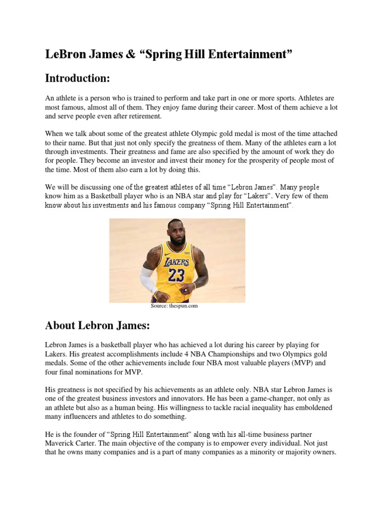 LeBron James - Spring Hill Entertainment | PDF | Le Bron James | Sports