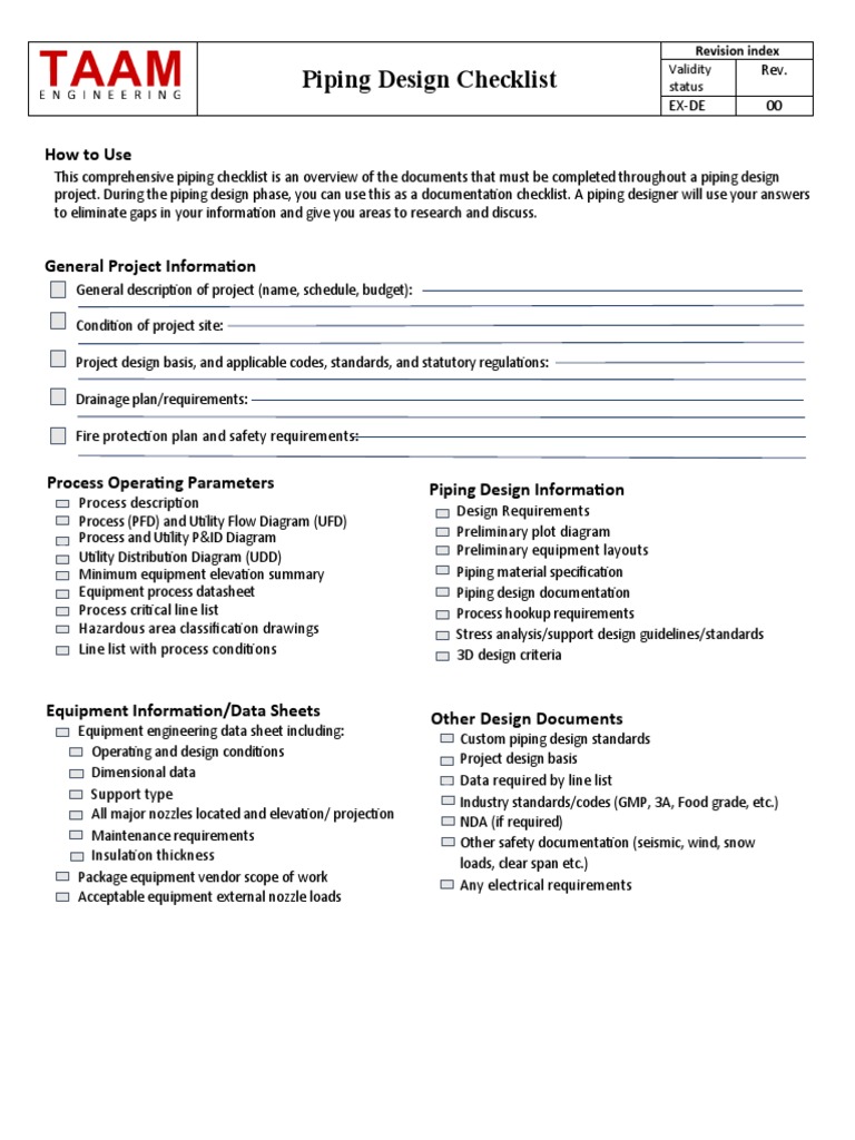 Piping System Project Checklist | PDF | Specification (Technical ...
