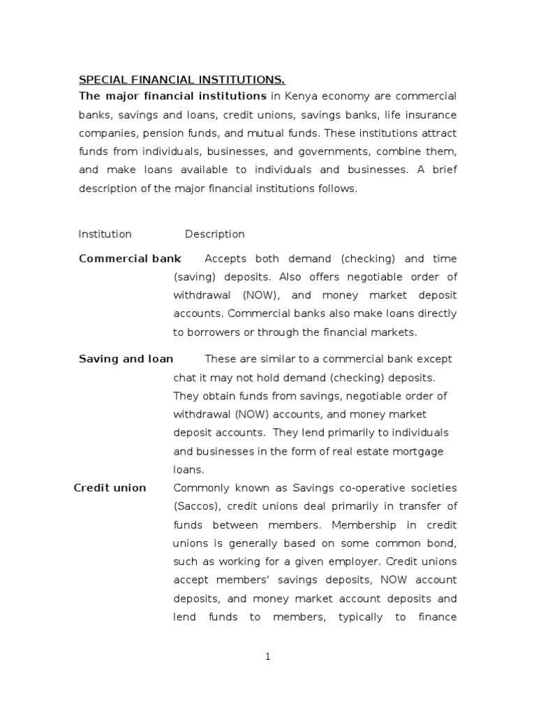 Special Financial Institutions | PDF | Savings And Loan Association | Banks