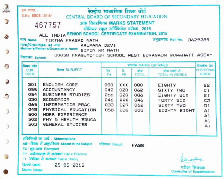 Cbse Aissce Mark Statement | PDF | Students | Secondary Education