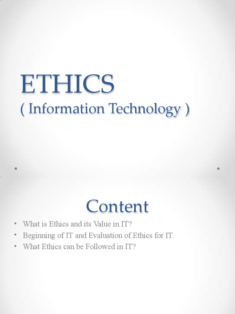 Ethics: (Information Technology) | PDF