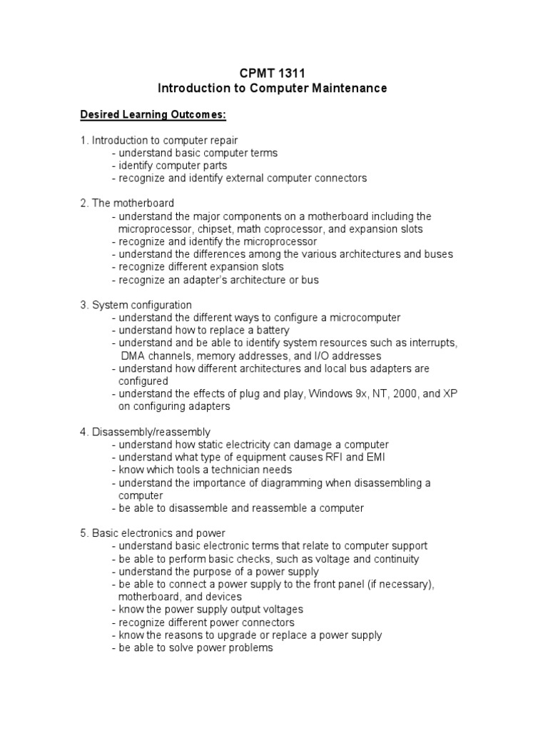 CPMT 1311 Introduction To Computer Maintenance | PDF | Computer Data ...