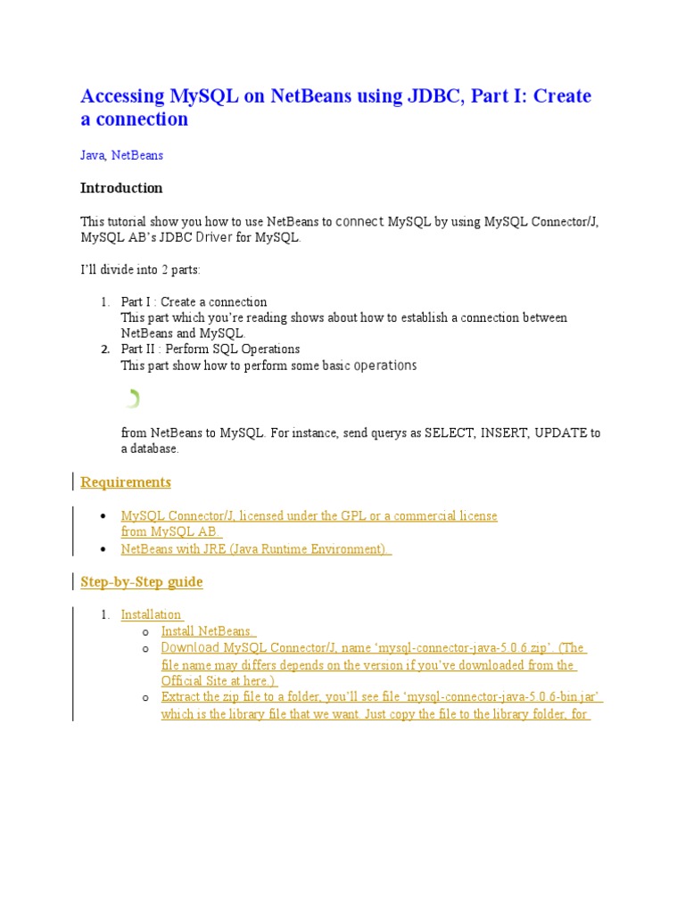 Accessing Mysql On Netbeans Using Jdbc Pdf My Sql Library Computing