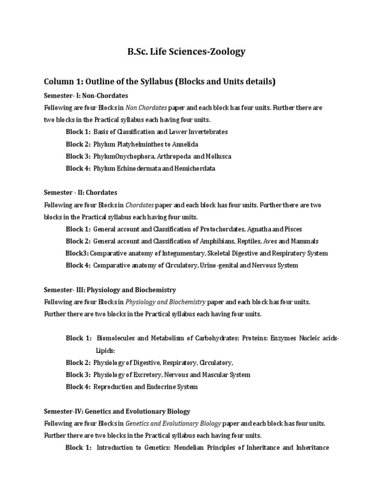 B.Sc. Life Sciences Zoology Syllabus Outline | PDF | Invertebrate | Biology