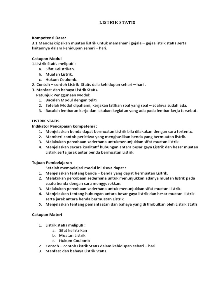 Modul 3.1 Kelas 9 (Listrik Statis) | PDF