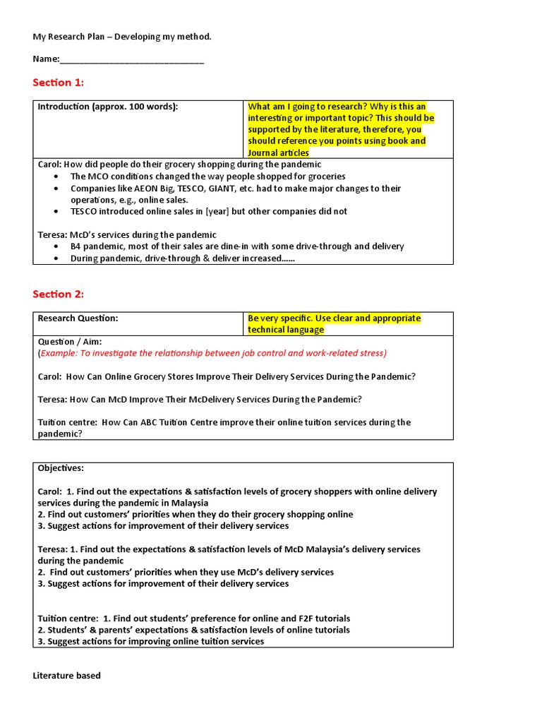 RESEARCH PLANNING TOOL - Example | PDF | Cognition | Methodology