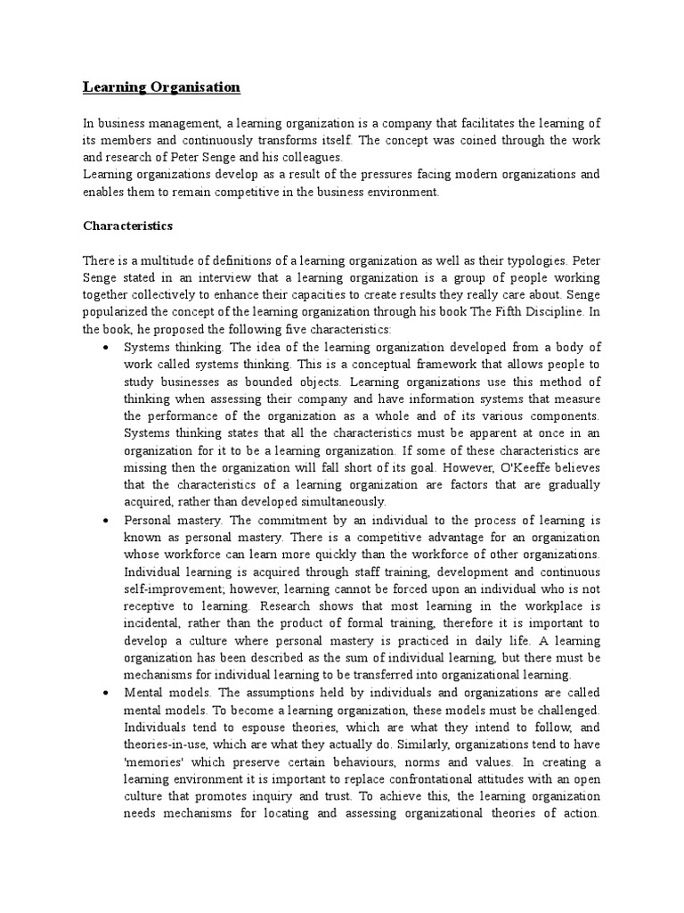 Learning Organization vs Traditional Organization | PDF | Cognition ...