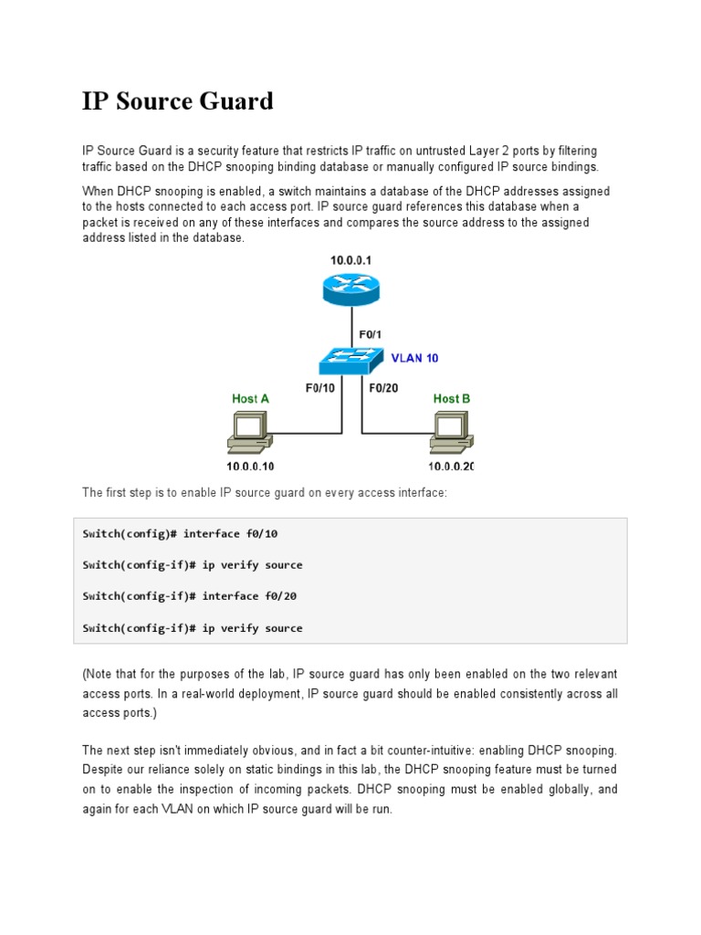 IP Source Guard: The First Step Is To Enable IP Source Guard On Every ...