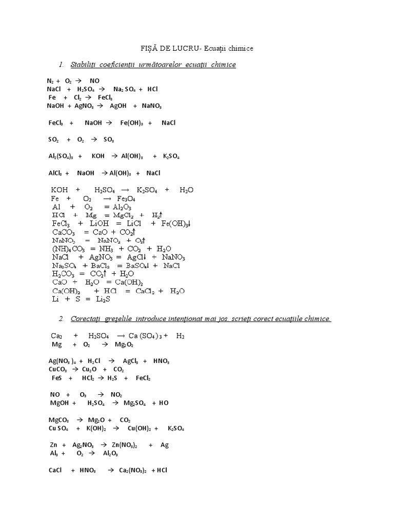 Fisa de Lucru Egalare Reactii | PDF