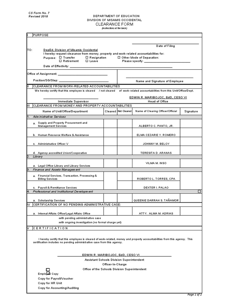 Clearance Form: Edwin R. Maribojoc, Edd, Ceso Vi | PDF | Government ...