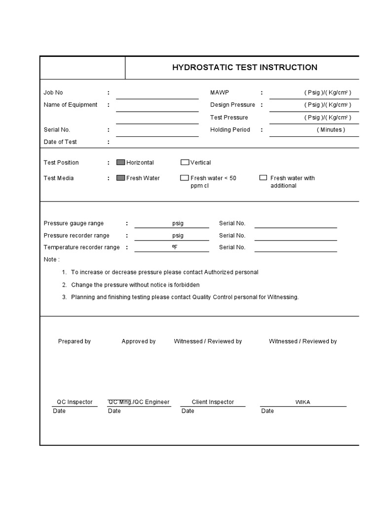 Hydrostatic Test Procedure for Gas Skids | PDF | Pressure | Gas ...