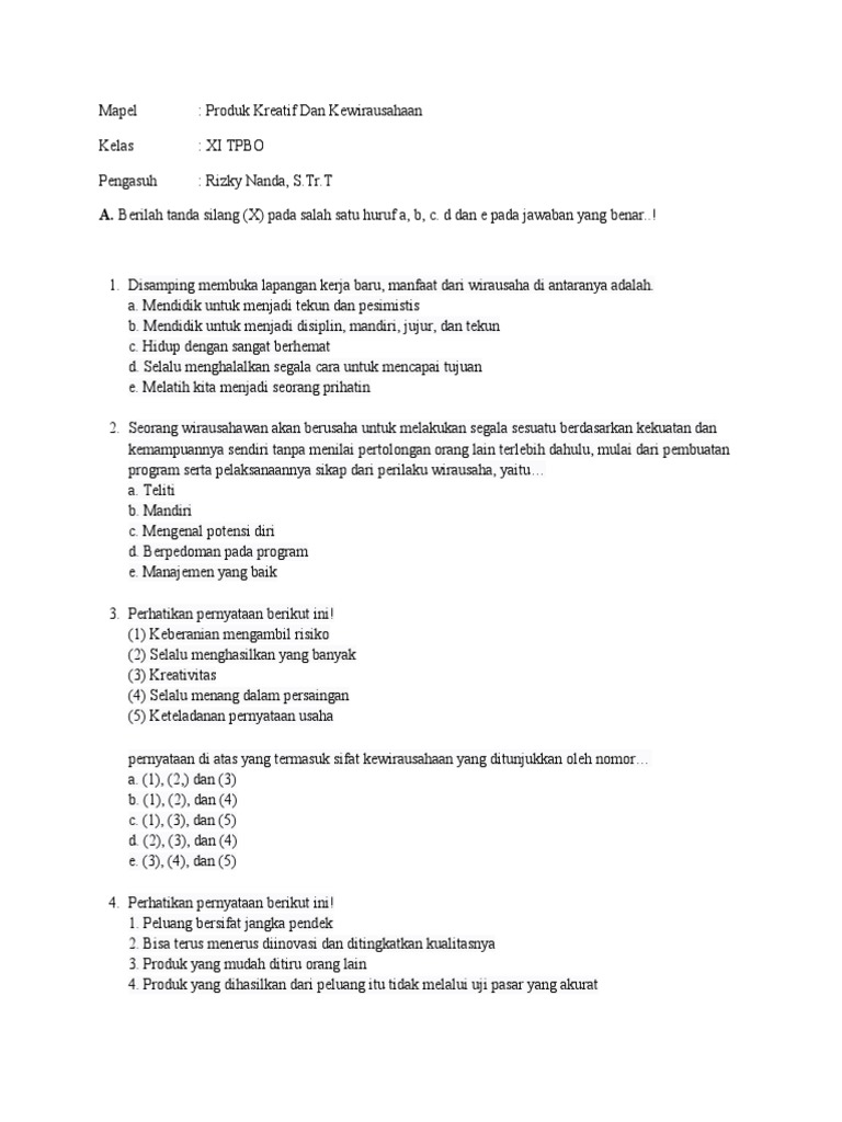 Soal PKDK Kelas Xi Tbo | PDF