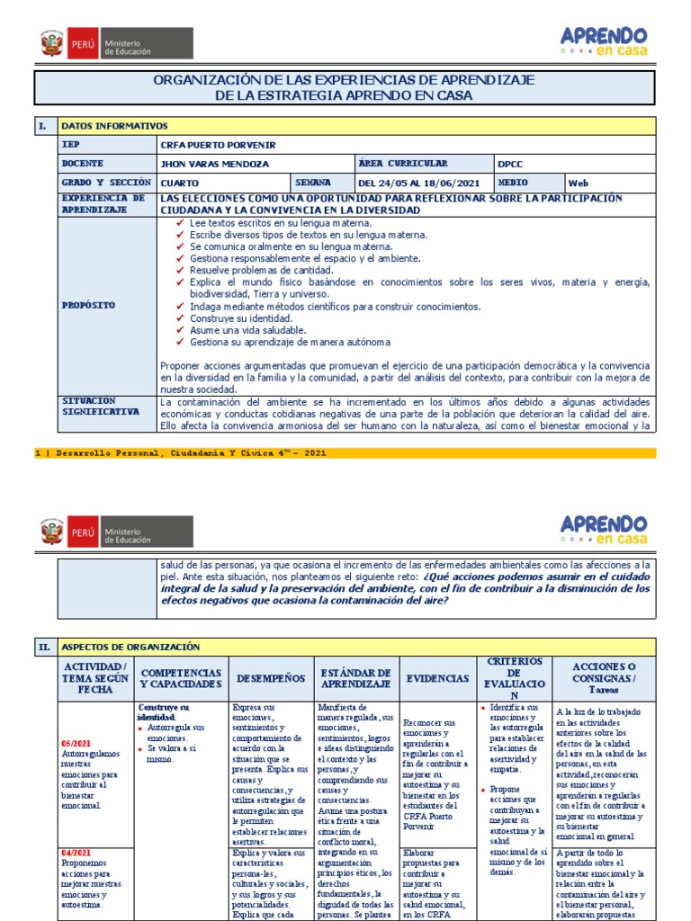 OEA 2021 #03 DPCC 4to | PDF | Las emociones | Aprendizaje
