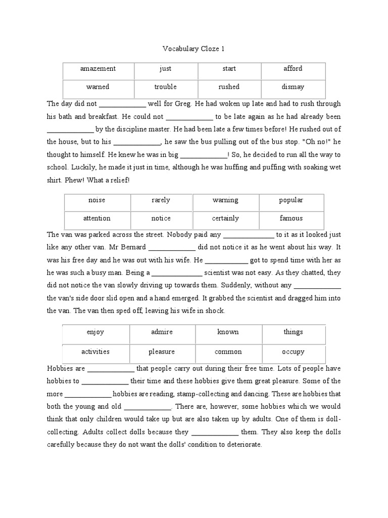 Vocabulary Cloze | PDF | Foods