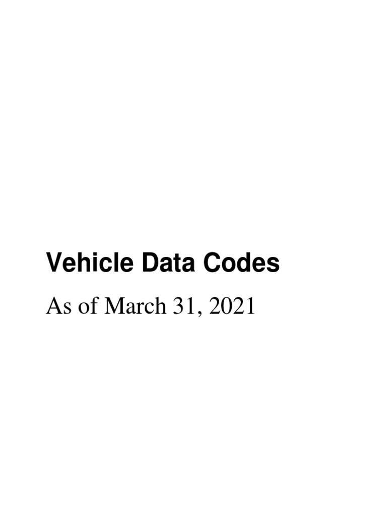 Vehicle Data Codes Overview | PDF | Vehicle Registration Plate | Vehicles