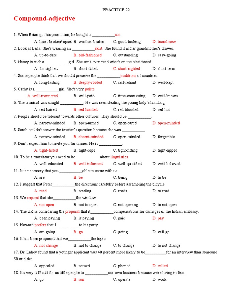 Compound-Adjective: Practice 22 | PDF | Marriage | Family