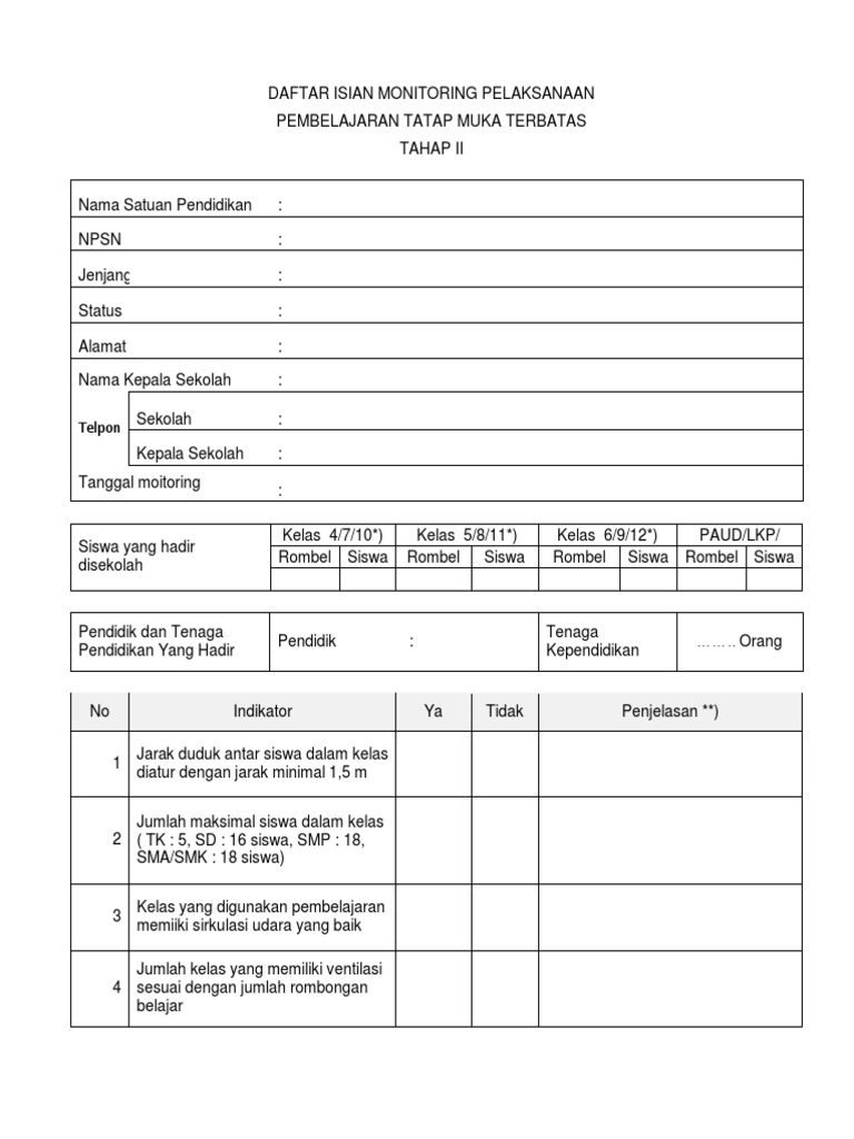 Form Monev PTM | PDF