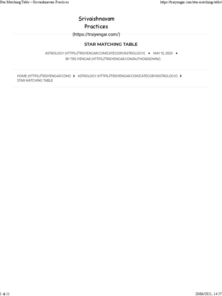 Star Matching Table - Srivaishnavam Practices | PDF | Horoscope ...