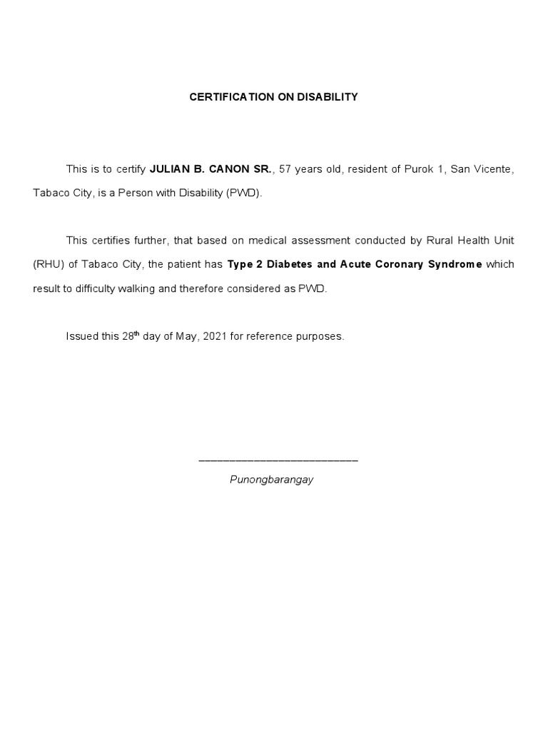 Certification On Disability | PDF