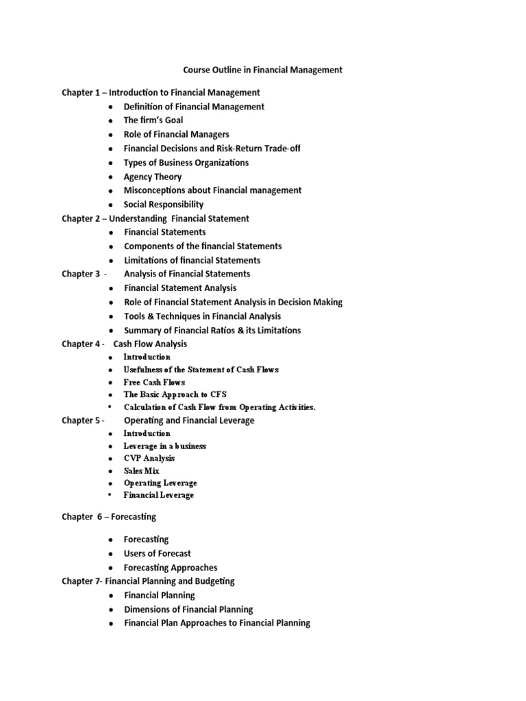 Course Outline in Financial Management | PDF | Working Capital | Inventory