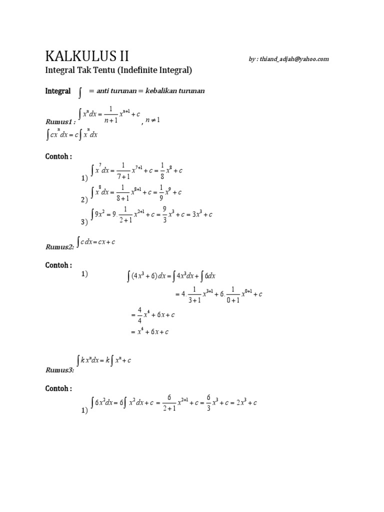 Kalkulus Ii: Integral Tak Tentu (Indefinite Integral) | PDF ...