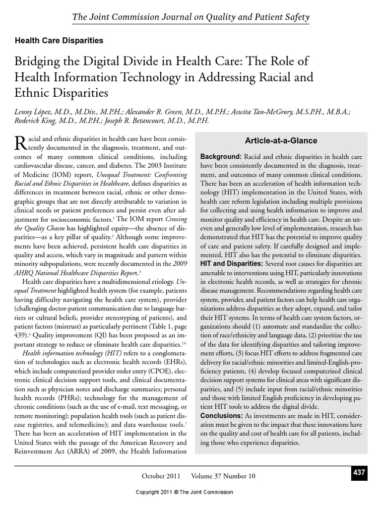 Bridging The Digital Divide in Health Care The Role of HIT in ...