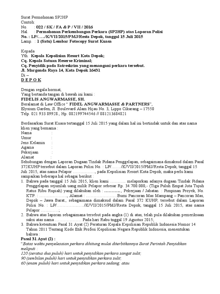 Surat Permohonan SP2HP | PDF