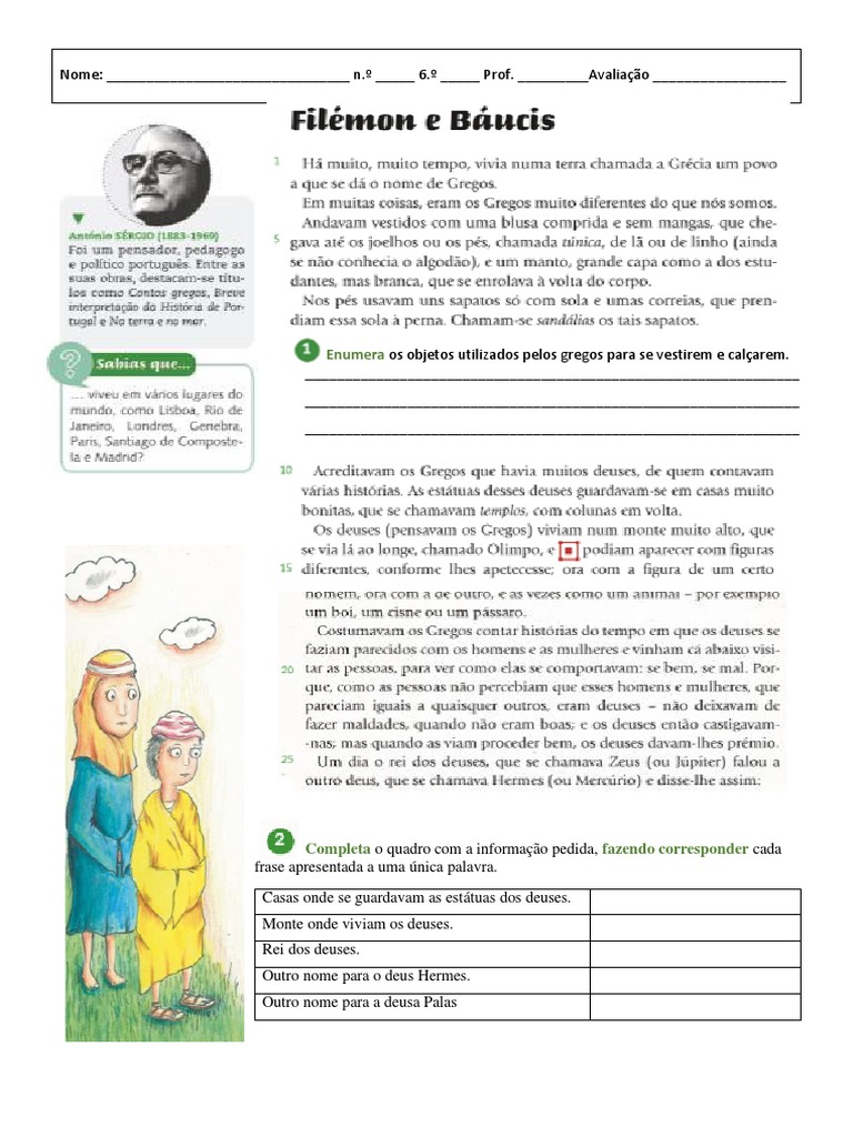 Ficha de Leitura Filemon e Baucis | PDF