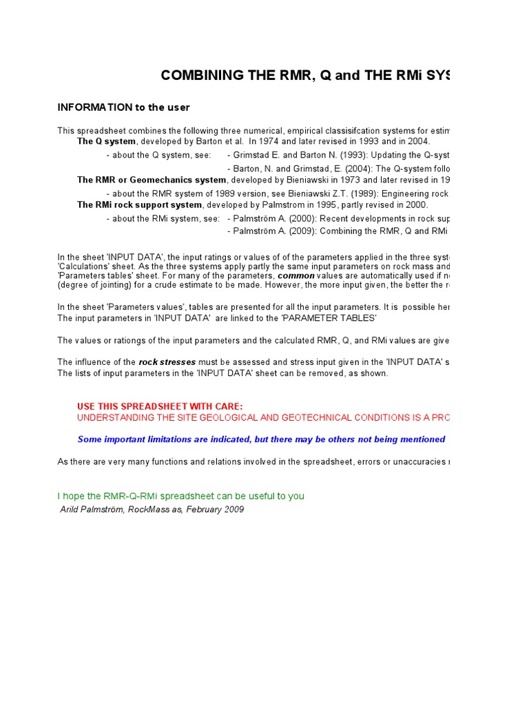 RMR-Q-RMi Rock Support Systems Guide | PDF