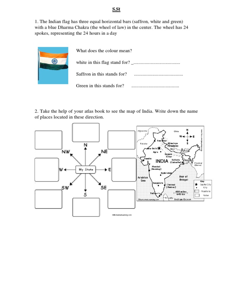 CBSE Class 4 Social Studies Worksheet - Indian Flag | PDF